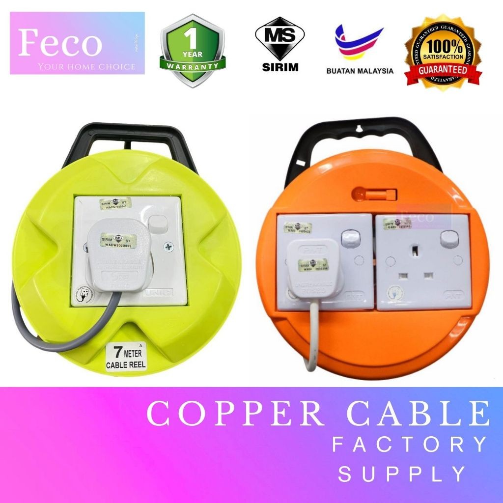 [SIRIM] 5M 7M 10M Copper Extension Box Cable Reel Portable Trailing ...