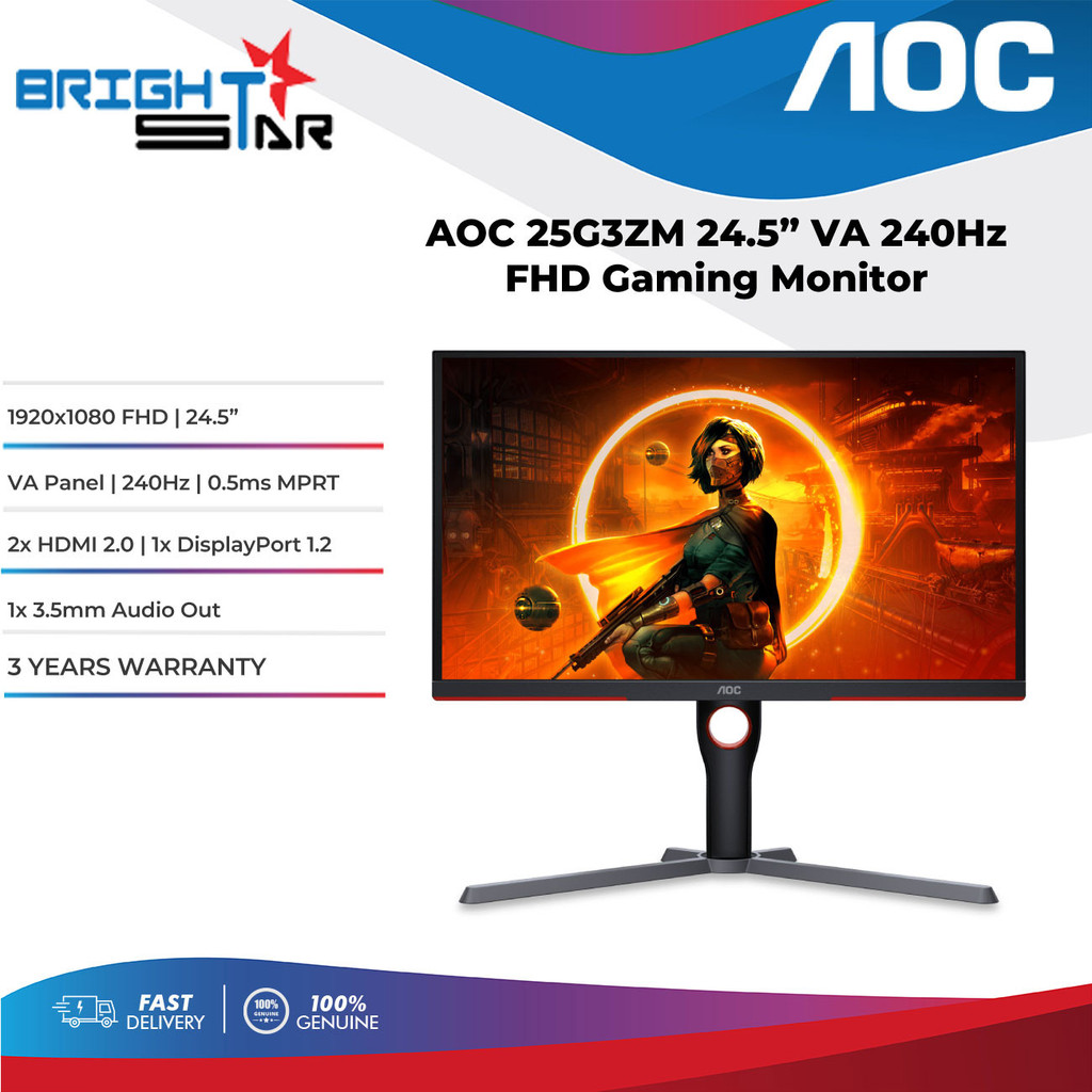 AOC 25G3ZM 24.5" 240Hz FHD Gaming Monitor - 0.5ms/VA/2x HDMI 2.0/1x DP ...