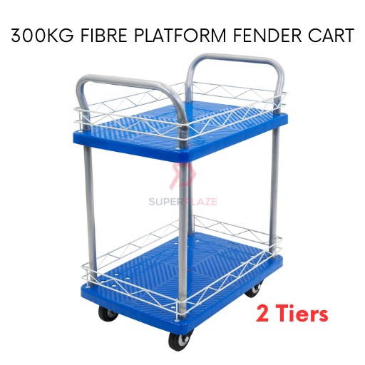 2 Tiers 300kg Heavy Duty Fibre Platform Cart Multipurpose Trolley ...