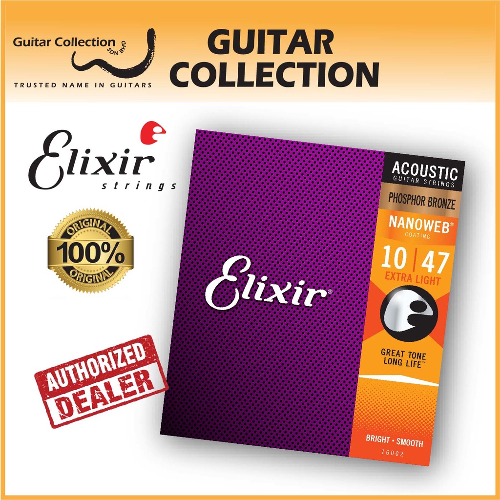 Elixir 16002 NANOWEB | 010-047 | Coated Phosphor Bronze Acoustic Guitar ...