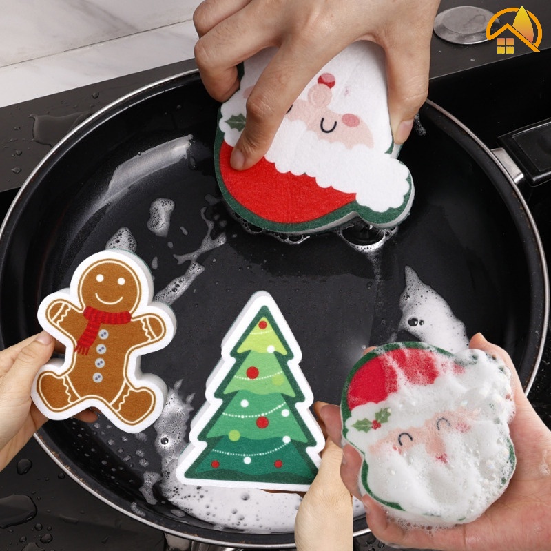 Creative Santa Christmas Tree Gingerbread Man Dishwashing Sponge / Wood ...