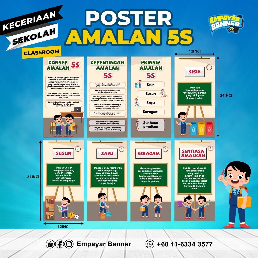 Set Poster Amalan 5S / KECERIAAN SEKOLAH KELAS | Shopee Malaysia
