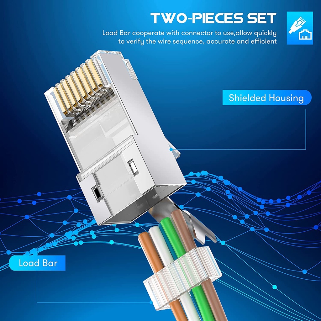 ZoeRax Shielded RJ45 Cat7 Cat6A Pass Through connectors - 3 Prong 8P8C ...