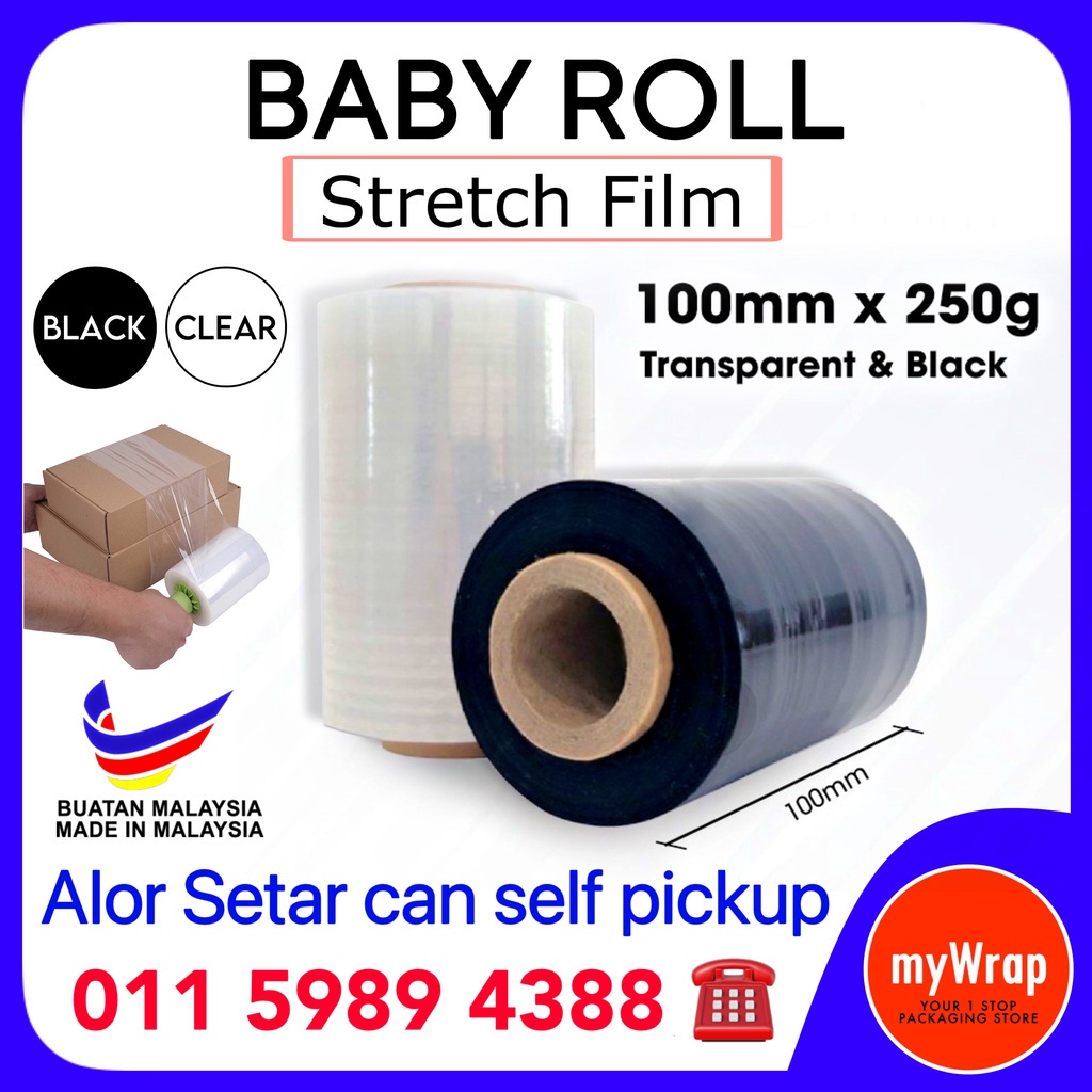 Baby Roll Stretch Film 100mm x 250grams Clear / Black | Mini Roll ...