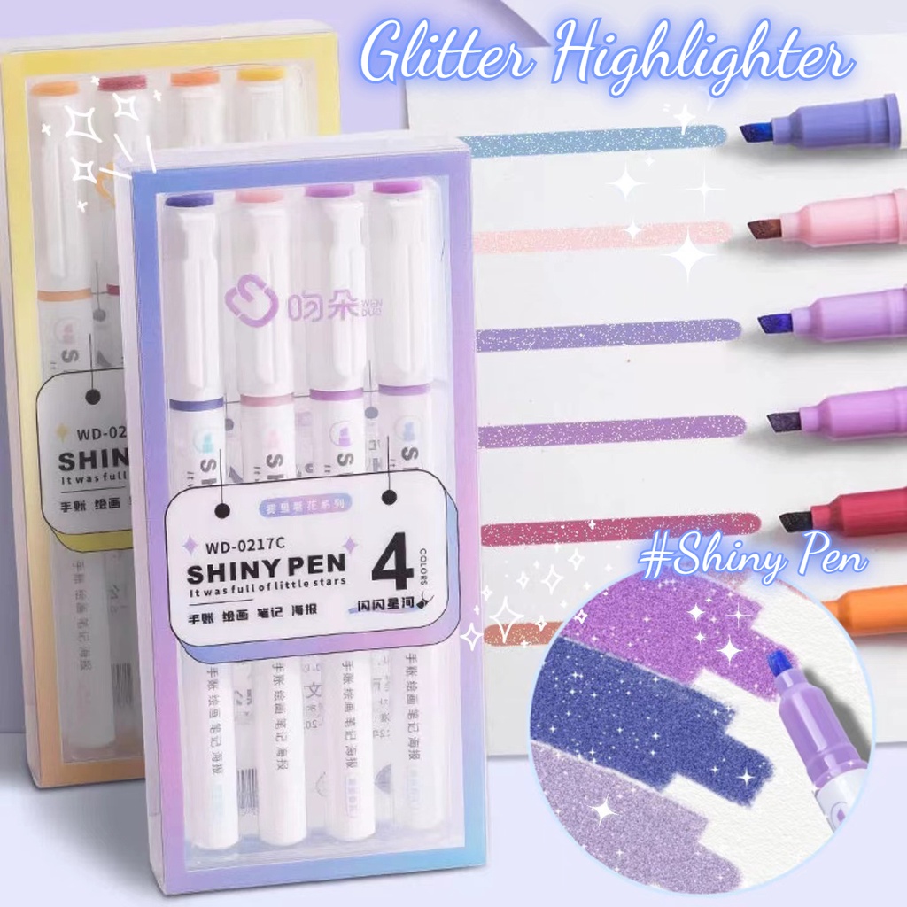 4pcs/set Shiny Glitter Highlighter Pen Students Draw Doodle Pens ...