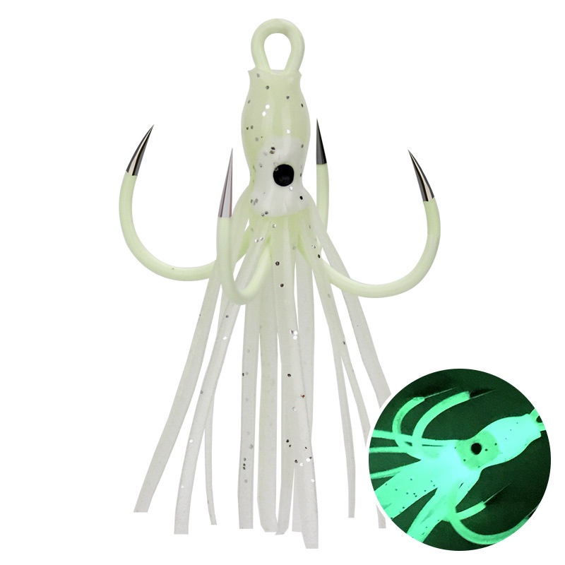 Luminous Octopus Lures Squid Skirt Lures With 4 Hooks, Soft Trolling ...