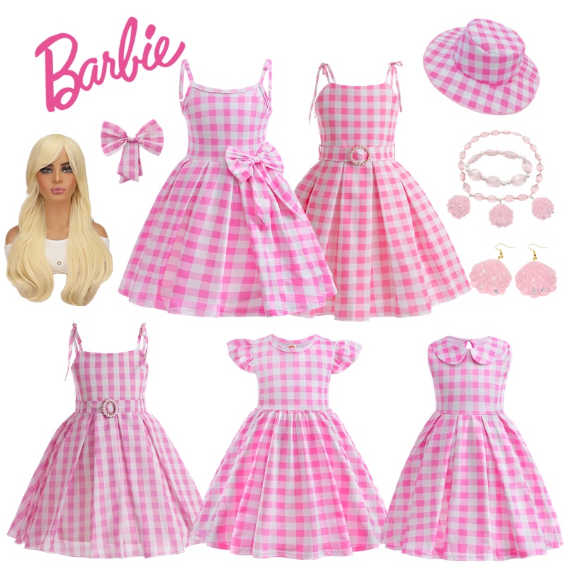 Barbie Dress for Kids with Hair Rope Set 2023 Movie Barbie Outfit ...