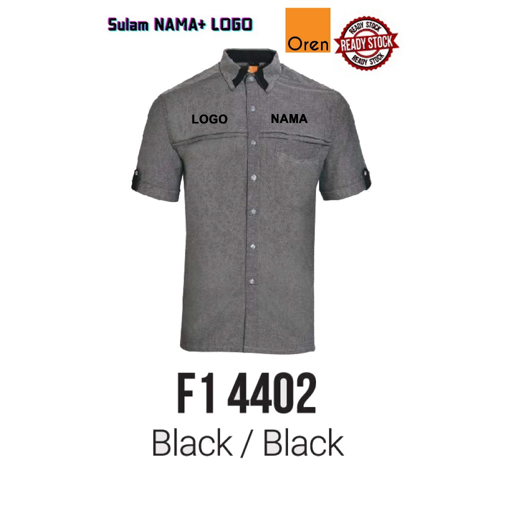 baju korporate KELABU/HITAM Lengan pendek F1 4402 jenama oren sport ...