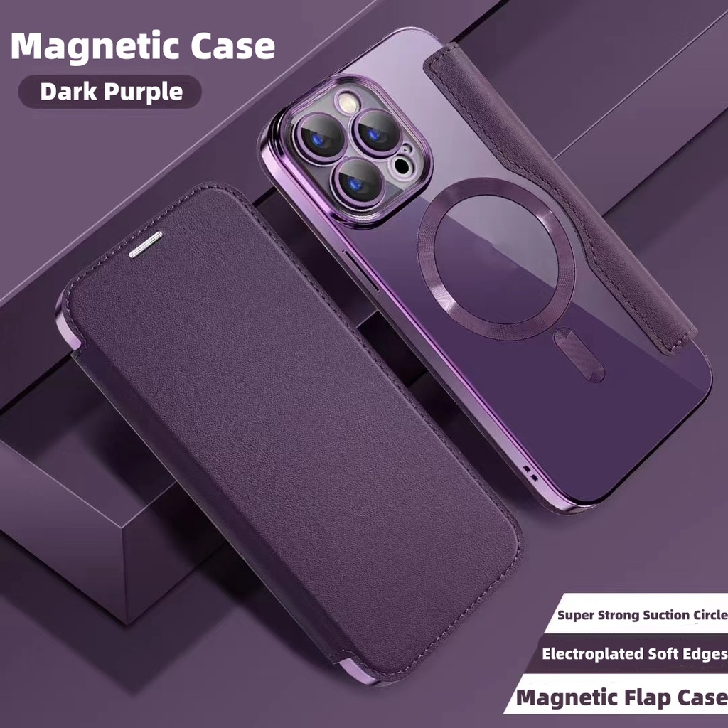 IP16 Series Dark Purple High Quality Flip Leather Casing for IPhone 16 ...