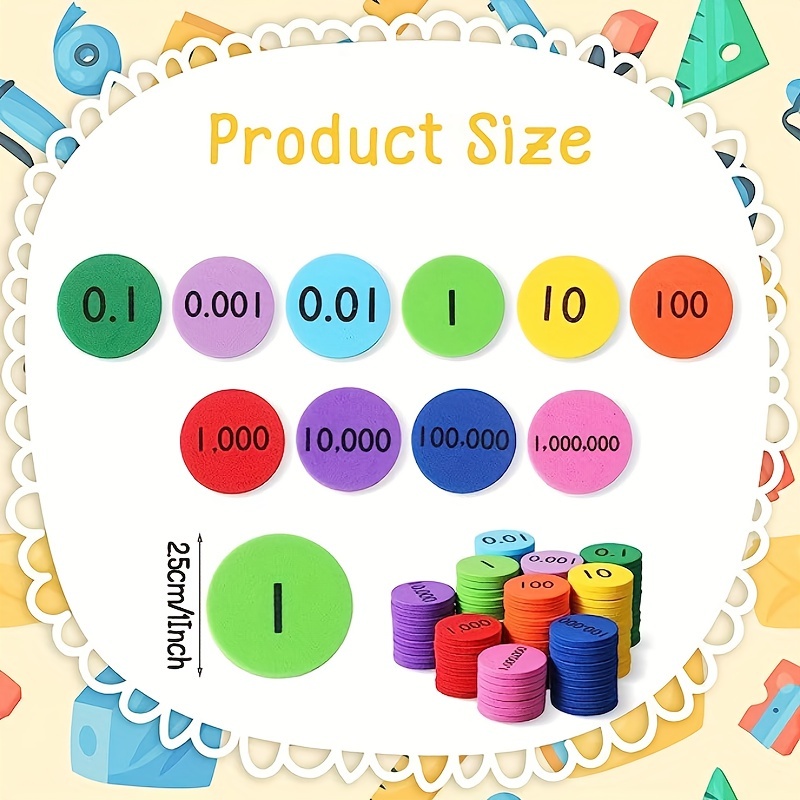 300pcs Soft Foam 10-Value Decimals To Whole Numbers Place Discs Set ...