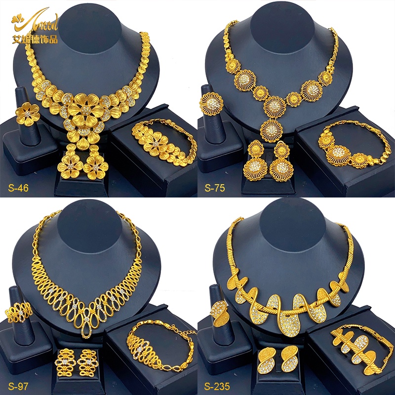 ANIID African Bridal Luxury Gold Color Necklace Sets For Women Indian ...