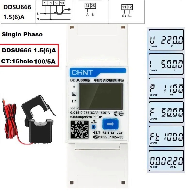 CHINT DDSU666 DTSU666 Multifunction Power Meter Programable V,A,W,KWH,VAR, MODBUS RS485 Electric ...