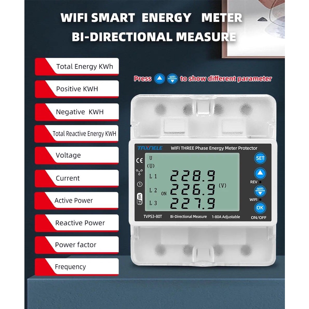3 phase 380V Tuya WIFI Smart Bidirectional Energy Meter Over Under ...