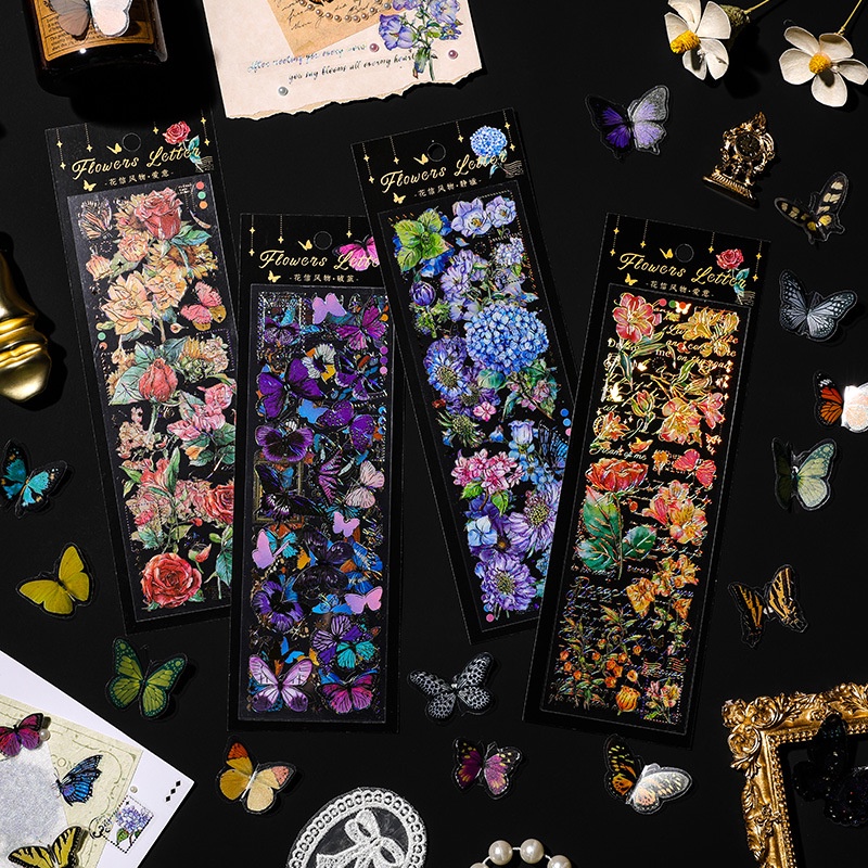 Journamm 4pcs/pack Aesthetics Butterfly Flowers Stickers DIY CUT Scrapbooking Materials Collage ...