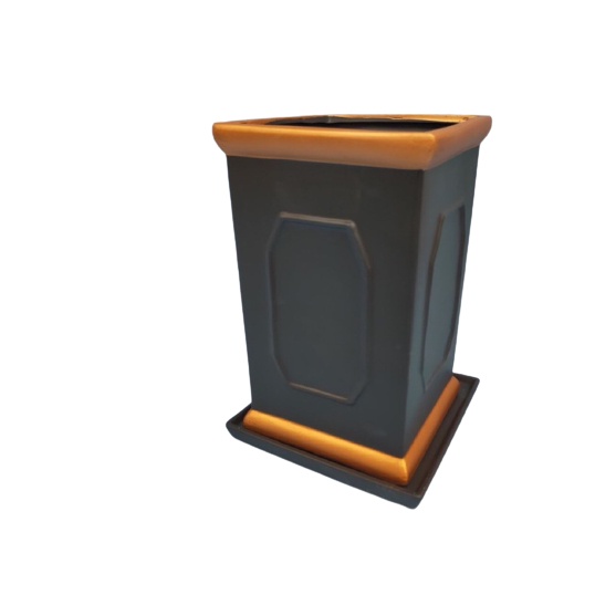 [UNi.Store] 18.5x18.5x30CM Black Square Ceramic Pot with Gold Strip ...