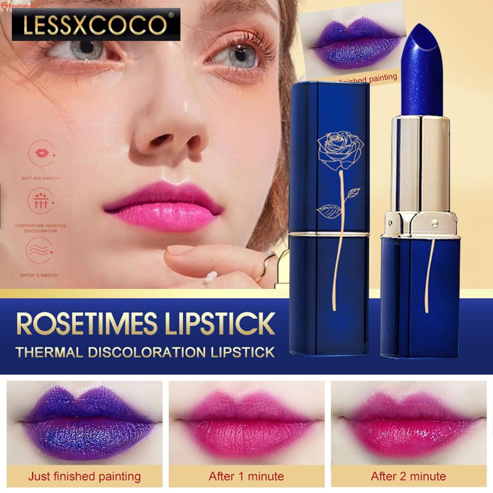LESSXCOCO Lipstick Blue Rose Color Changing Lipstick Wearable Makeup ...