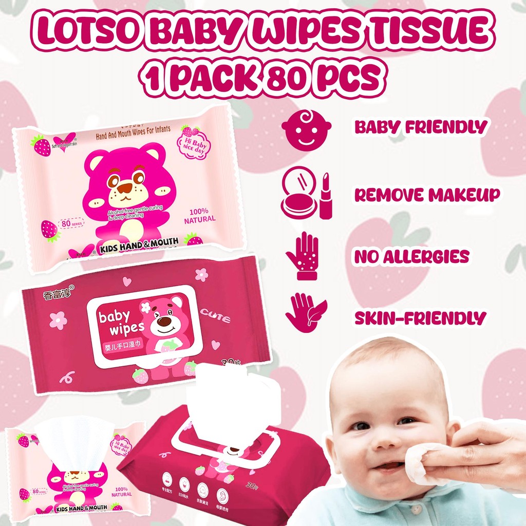 【80 series】Baby Wet Tissue Skin Friednly No Alcholol Organic Lotso Bear ...