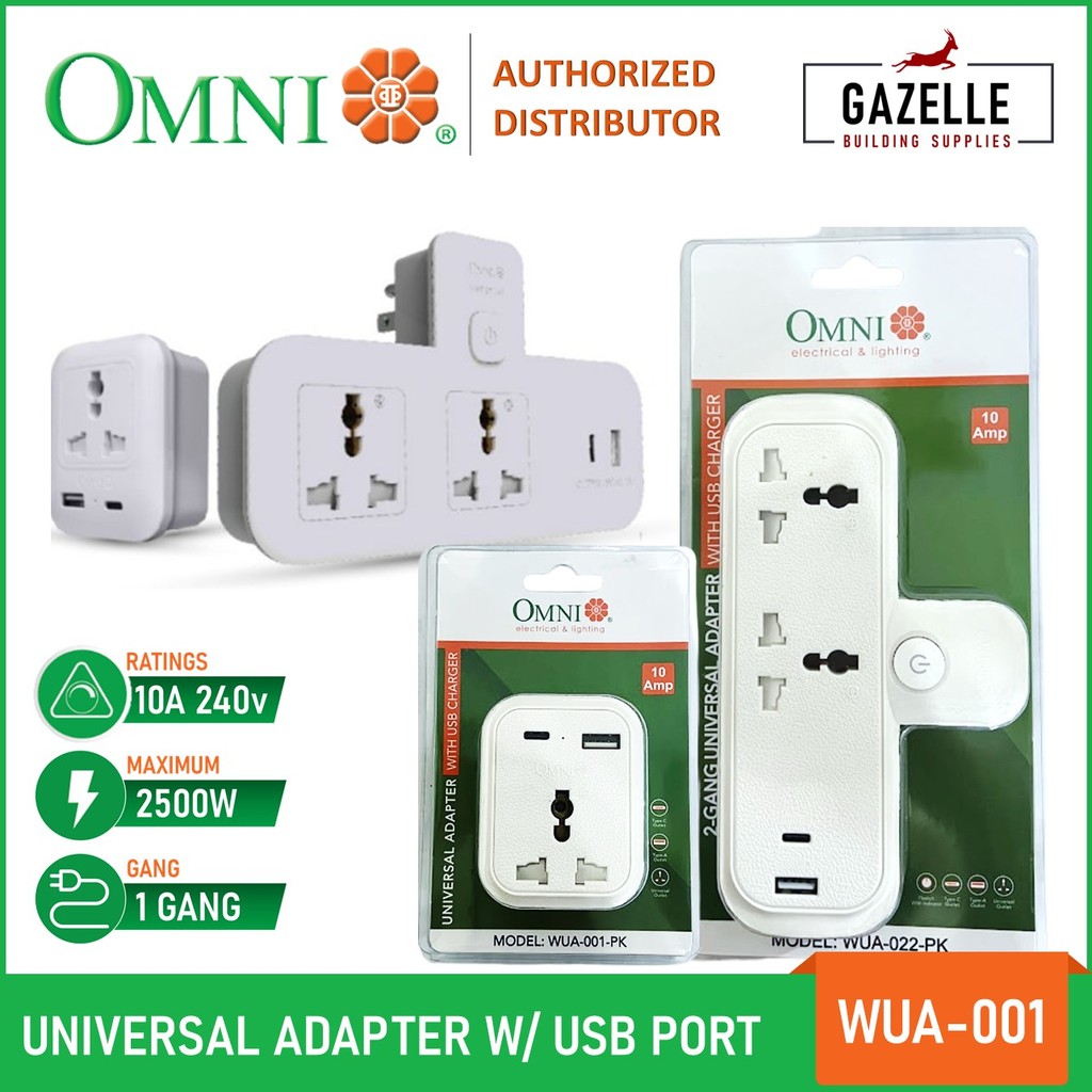 Omni Wall Universal Adapter w/ USB C USB Port 10A 1-Gang / 2-Gang - WUA ...