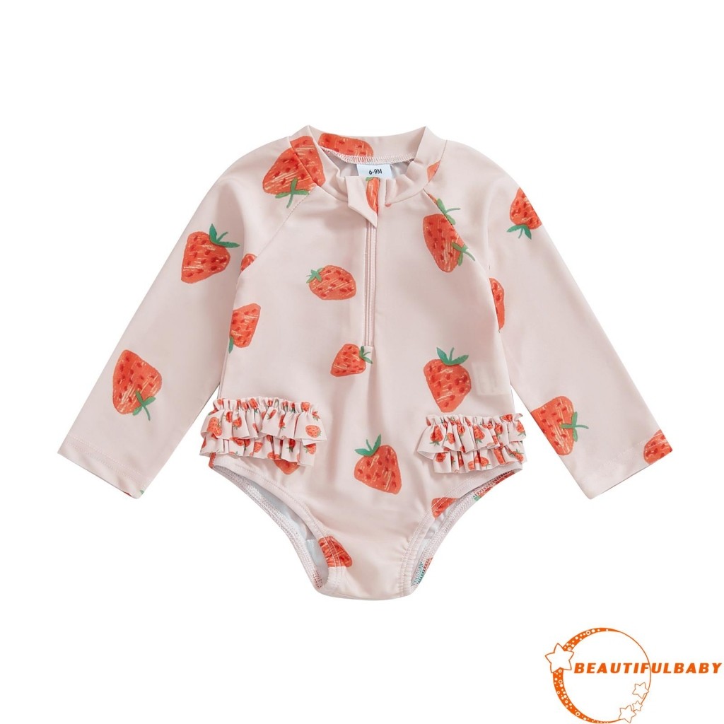 BEAUTYM-Toddler Girls Rash Guard Swimsuit Rompers Long Sleeve Strawberry/Floral Print Baby ...