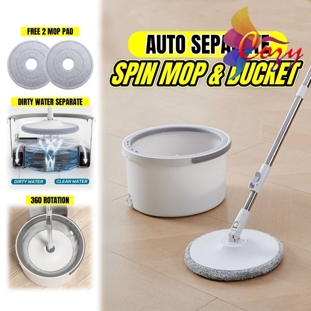 Round Head Spin Mop Bucket Set 360° Rotation Quick Dry Lazy Flat Mop ...