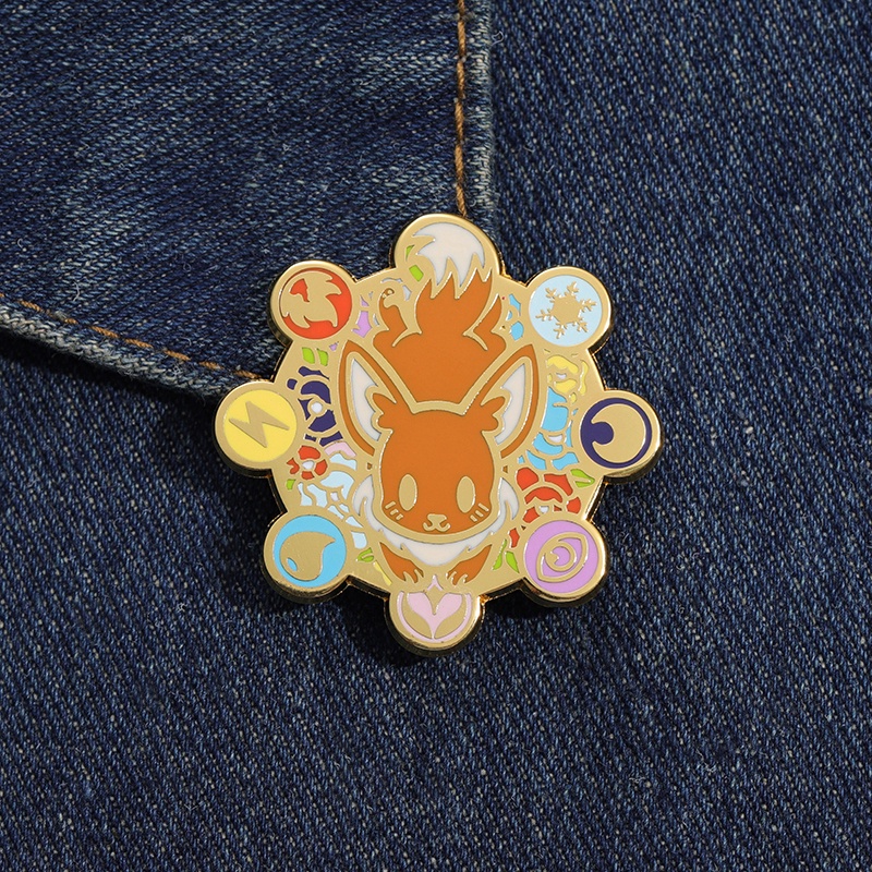 Japanese Anime Enamel Pin Floral Fox Brooch Pokemon Evolution Metal ...