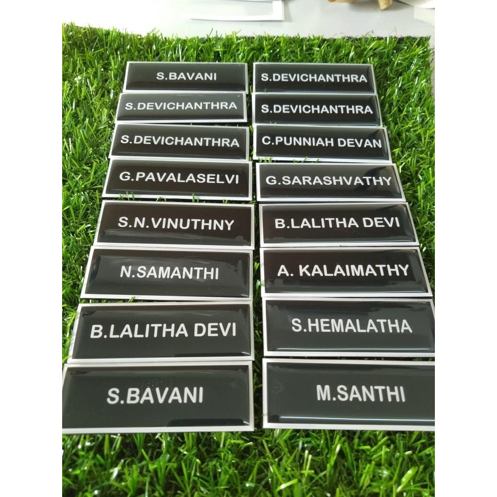 Name Tag Epoxy Acrylic Hitam Putih WITH BORDER(75x25mm) | Shopee Malaysia