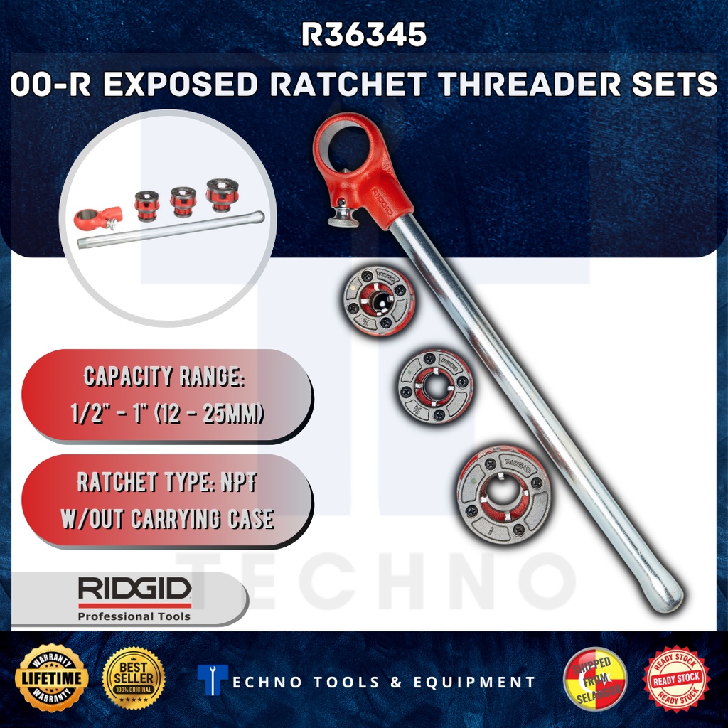 RIDGID 36345 00-R Exposed Ratchet Threader Set, Ratcheting Pipe ...