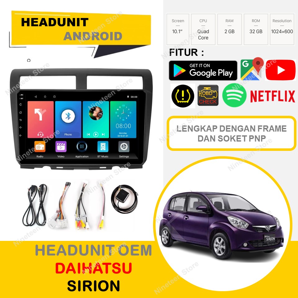 Headunit Android Set Daihatsu Sirion 2011-2014 10 Inch PNP Socket Frame ...