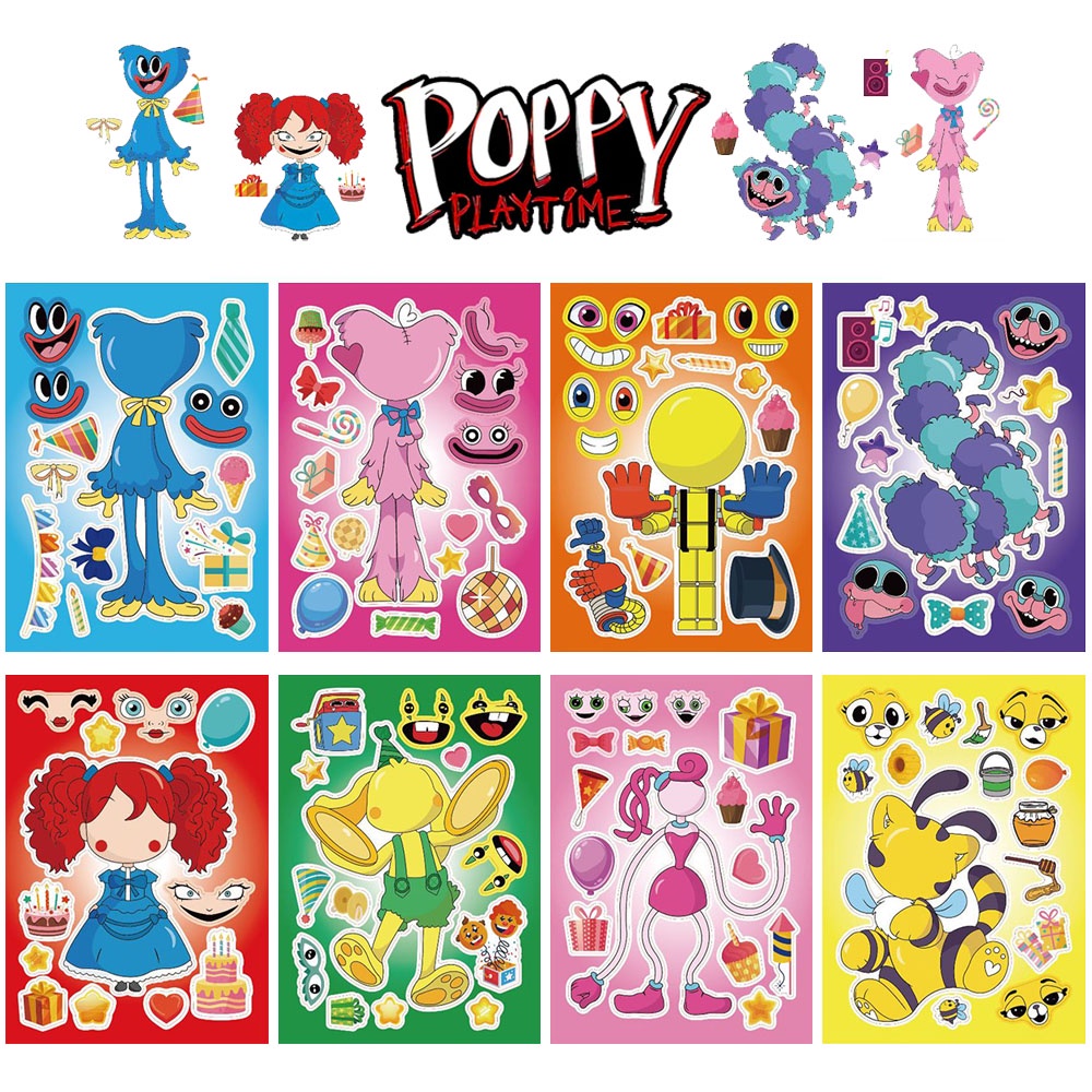 8pcs Cartoon Game Poppy Playtime Theme Puzzle Sticker Cute Little ...