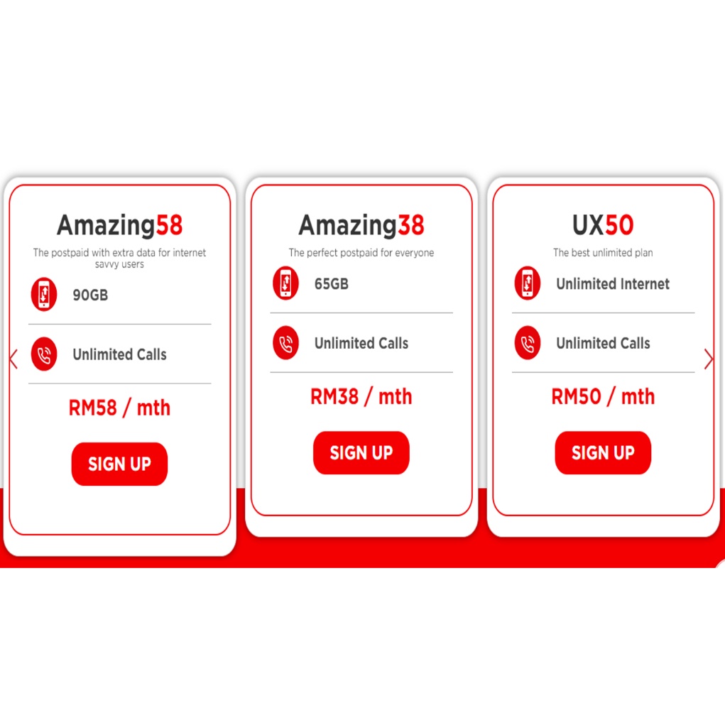 RedONE Postpaid Plan 8, 38, 50U, 58 (UNLIMITED CALL & DATA) | Shopee ...