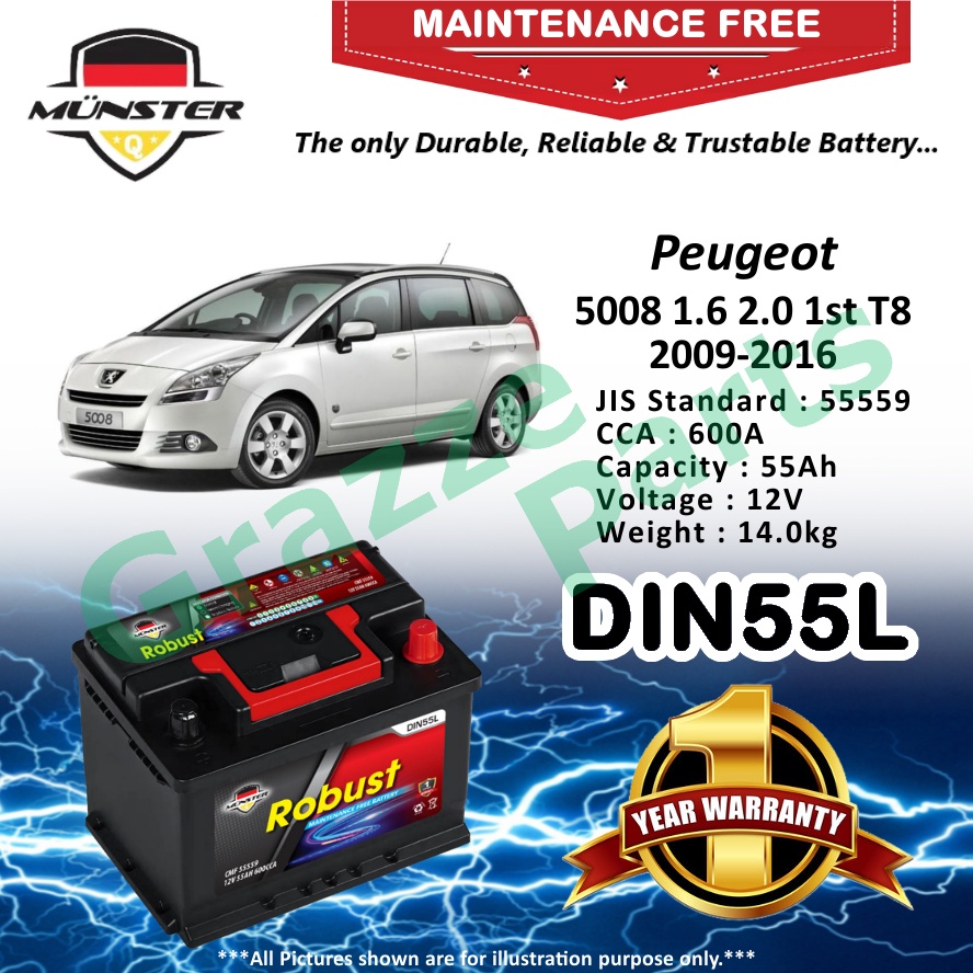 Münster Robust MF CMF DIN55 | DIN55L | 55559 (55AH) Car Battery Bateri ...