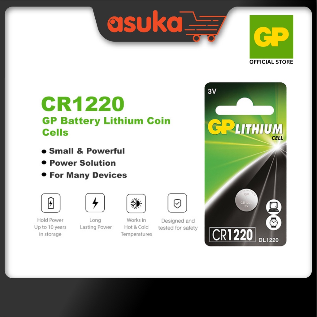 GP Lithium Coin Cells Battery CR1220 [ Card of 1s ] (ECR1220 DL1220 ...