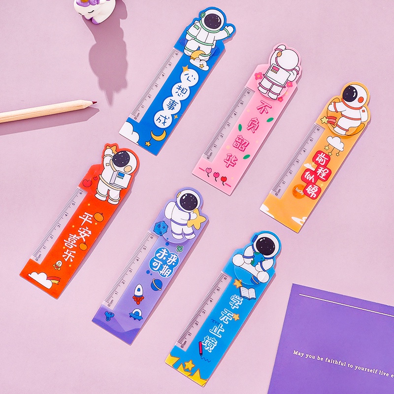 6 Pcs Cartoon Astronaut Series Bookmark Ruler Student Multifunction ...