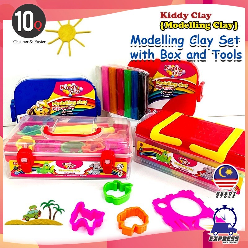 10Q Kiddy Clay Modelling Clay Set + Mold Cutter-(BOX) Tanah Liat DIY ...
