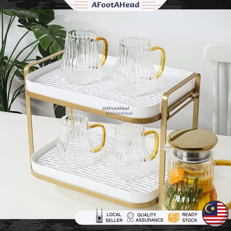 Double-Layer Mug Holder Rak Dapur Cup Holder Cup Storage Cup Rack Tea ...