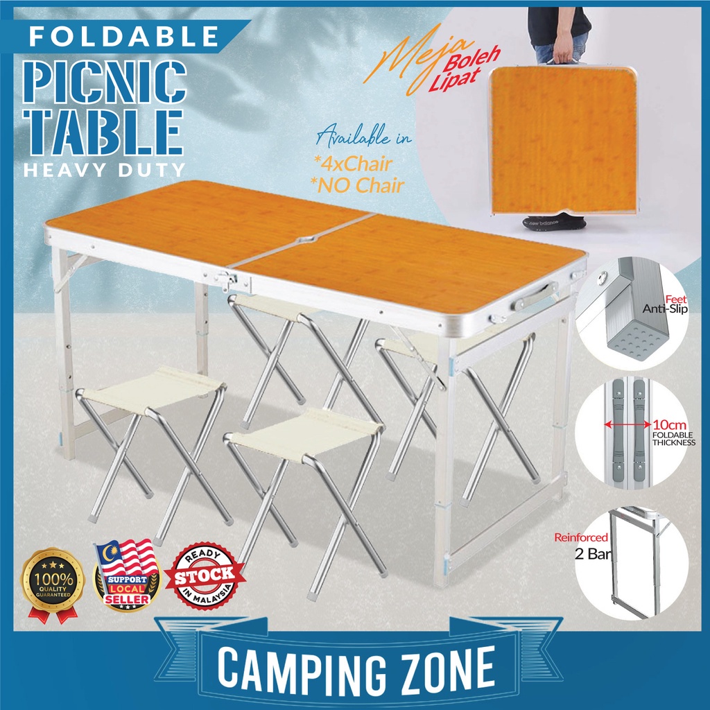 120 x 60CM Heavy Duty Foldable Picnic Table Folding Camping Outdoor ...