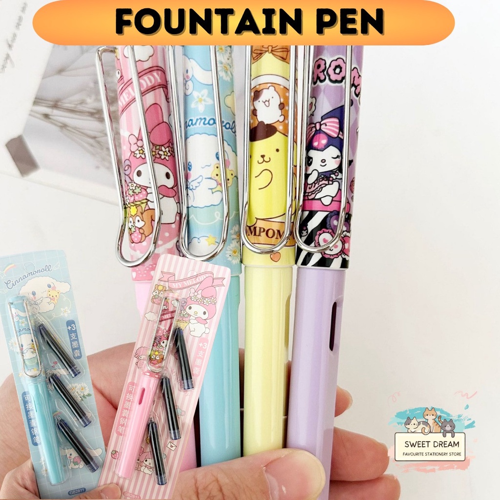 Sanrio Kuromi My Melody Cinnamoroll Pompompurin Fountain Blue Black Pen ...