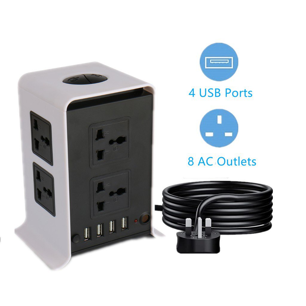 Extension Plug Universal Power Socket with 4 USB Prots 8 Way Vertical ...