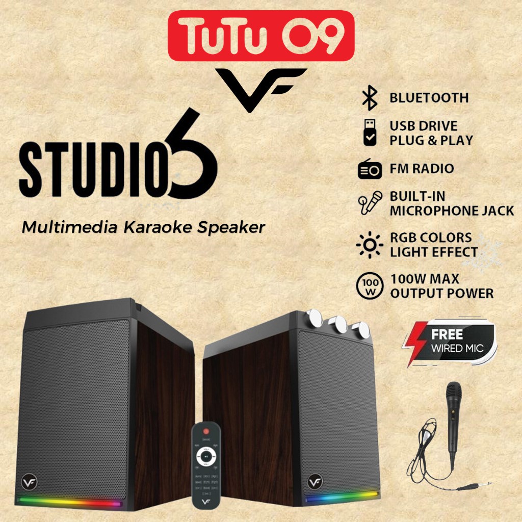Vinnfier VF Studio 6 Bluetooth FM Radio Karaoke Bookshelf RGB Light ...