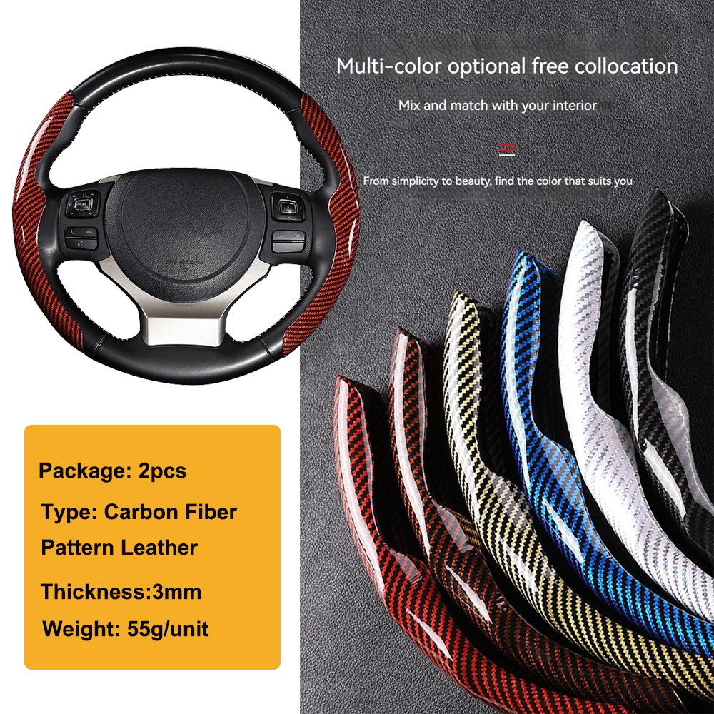 1Pair Carbon Fiber Leather Car Steering Cover 1K Micro Fiber Leather ...