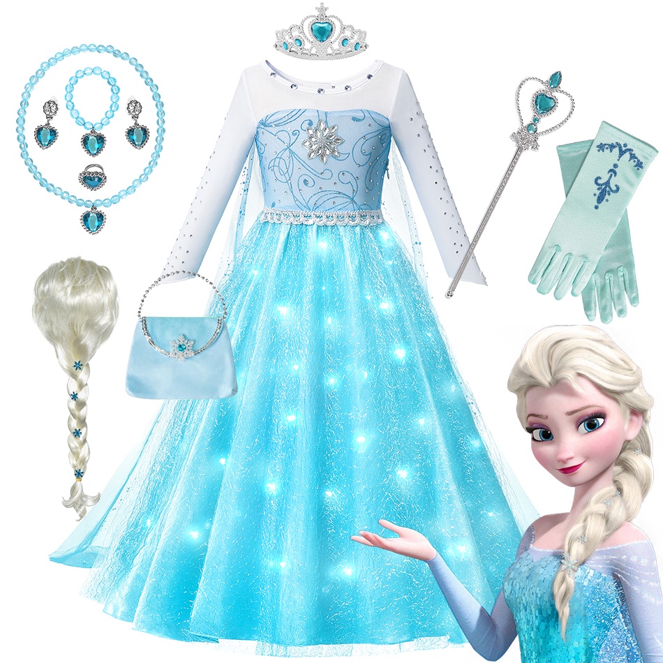 LXAA Frozen Princess Dress Led Light Up Elsa Cosplay Costume Halloween ...