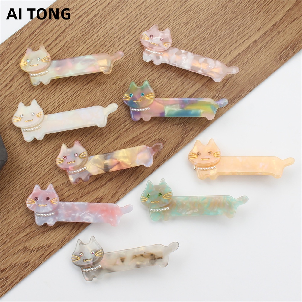 Cute Cartoon Cat Hairpin Acetate Fiber Hair Clips Bangs Duckbill Clips ...