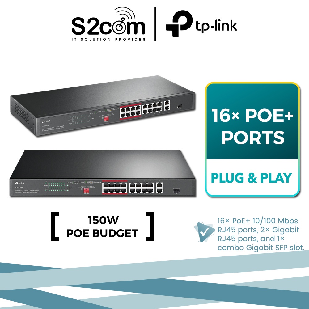TP-Link 16-Port 10/100 Mbps + 2-Port Gigabit Rackmount Switch with 16-Port PoE+ | Shopee Malaysia