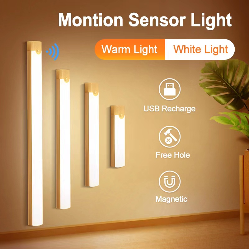 Motion Sensor LED Lights Rechargeable Magnetic Cabinet Light， Indoor 3 Kinds Lighting Adjustment ...