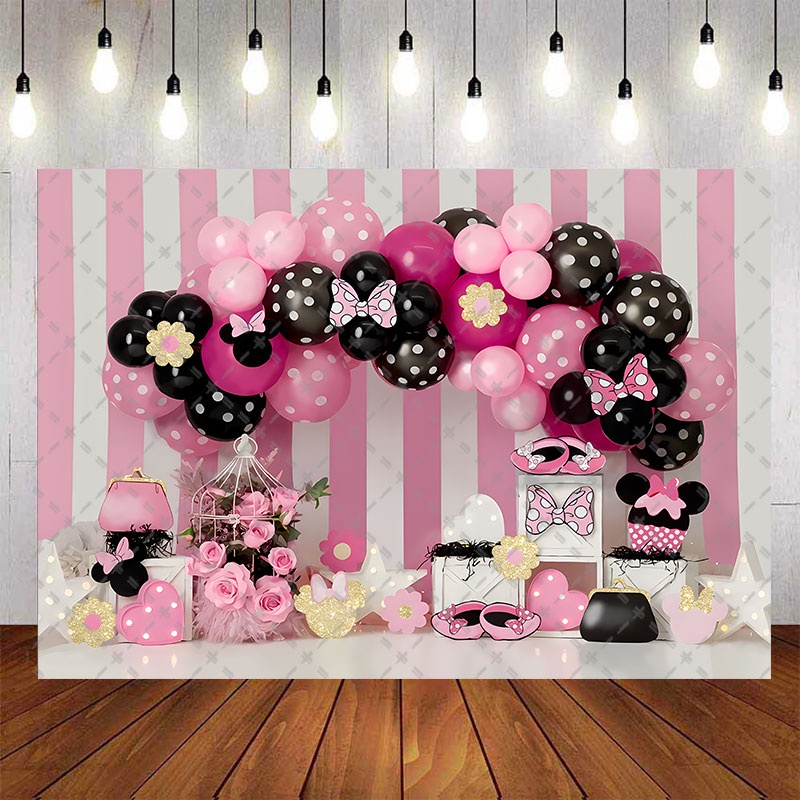 Minnie Mouse Balloons Bow Backdrop For Photography Baby Shower Kids ...