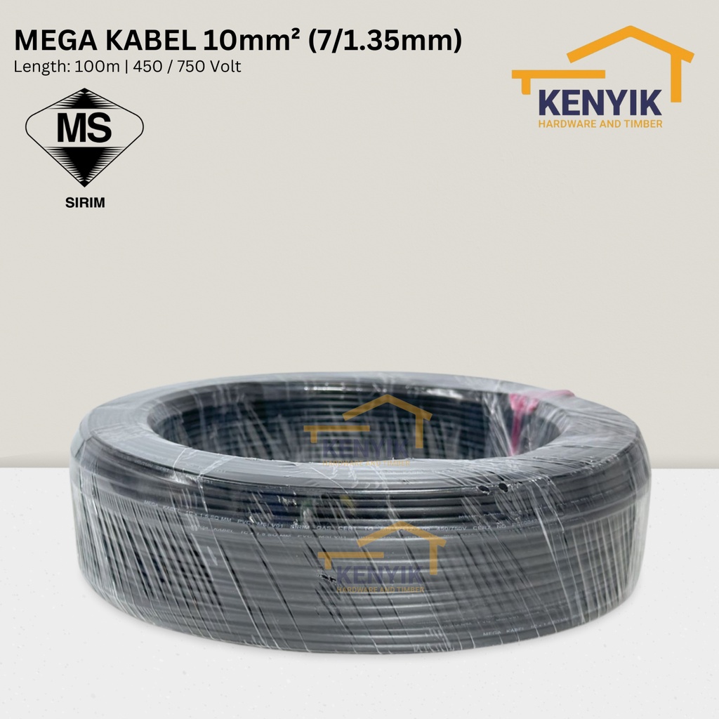 MEGA KABEL [100m] 10mm Insulated PVC 100% Pure Copper Cable (SIRIM ...