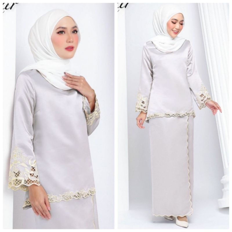 Qamar Kurung Satin Sulam Eksklusif. 1252 Qamar Satin Kurung Moden. Baju Kurung Satin. Baju ...
