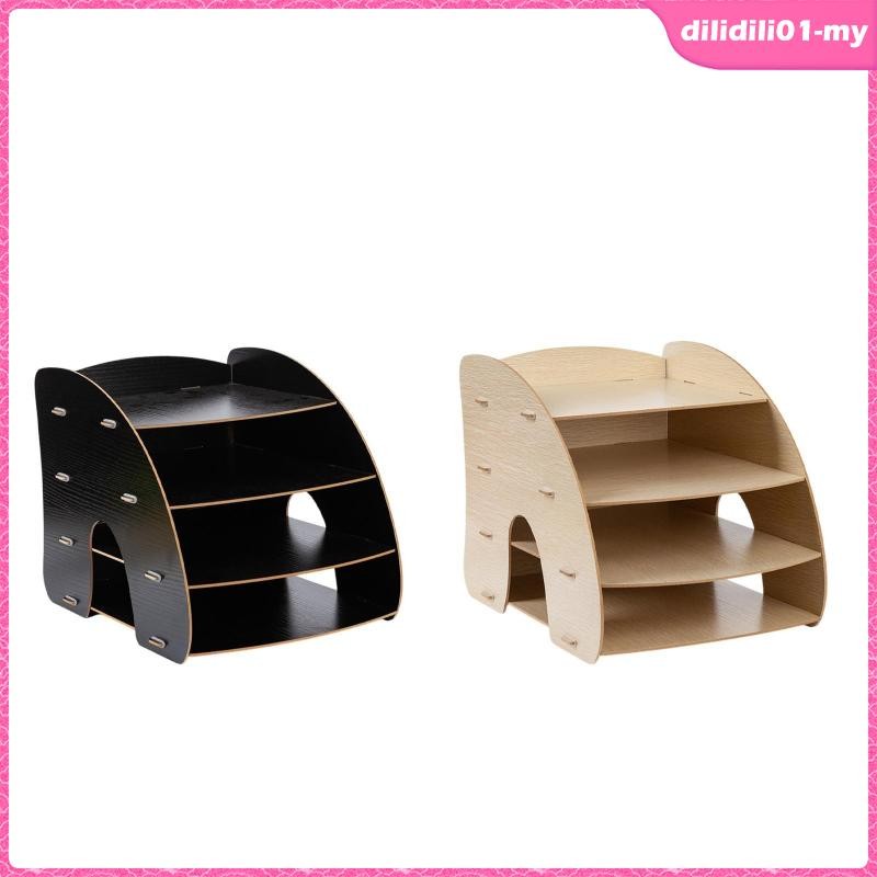[DilidilidaMY] Desk File Organizer File Rack Wood 4 Tiers Standing ...