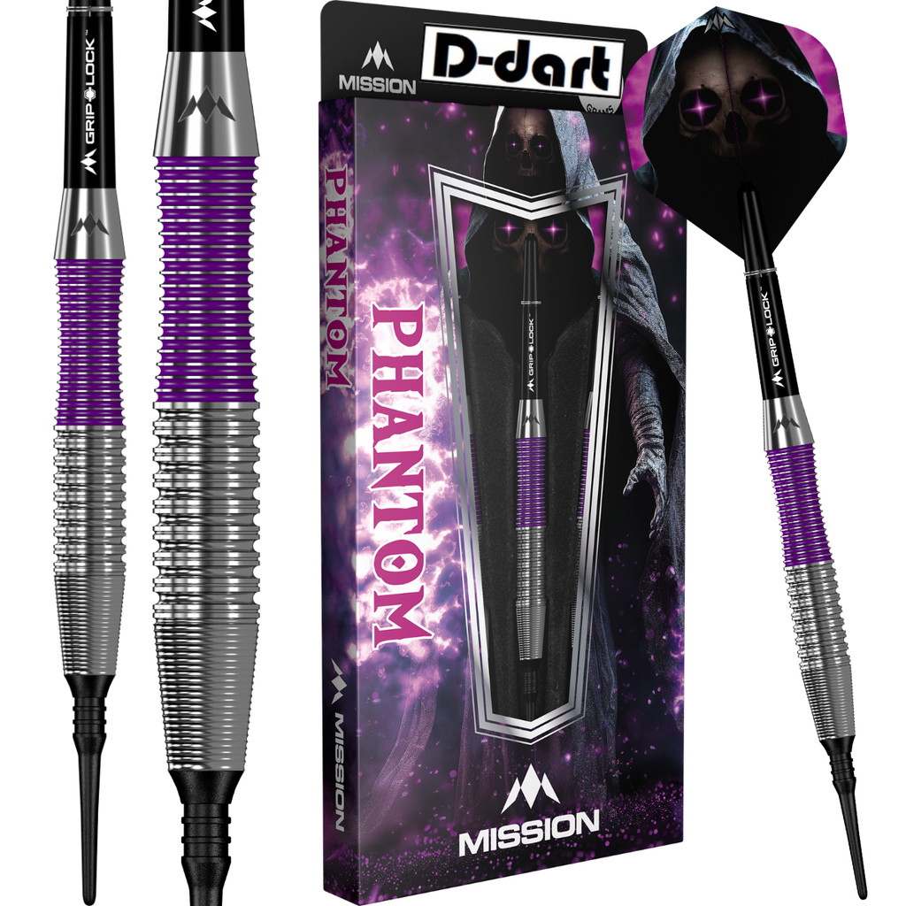 MISSION SOFT TIP DART - 18G PHANTOM SILVER PURPLE BRASS DART SET ...