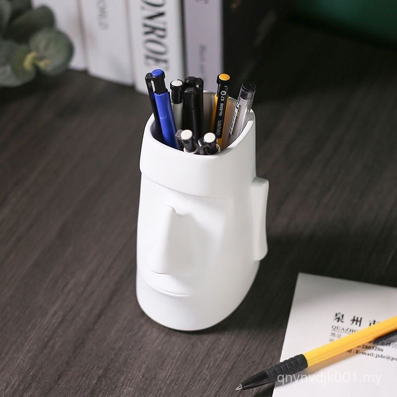 Personaliti Kreatif Patung Batu Moai Pemegang Pen Hiasan Simen Hadiah ...